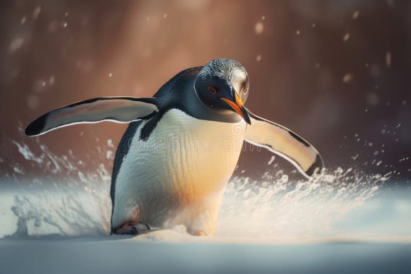 Penguin in Action. AI Generated Stock Photo - Image of papua, splashing ...