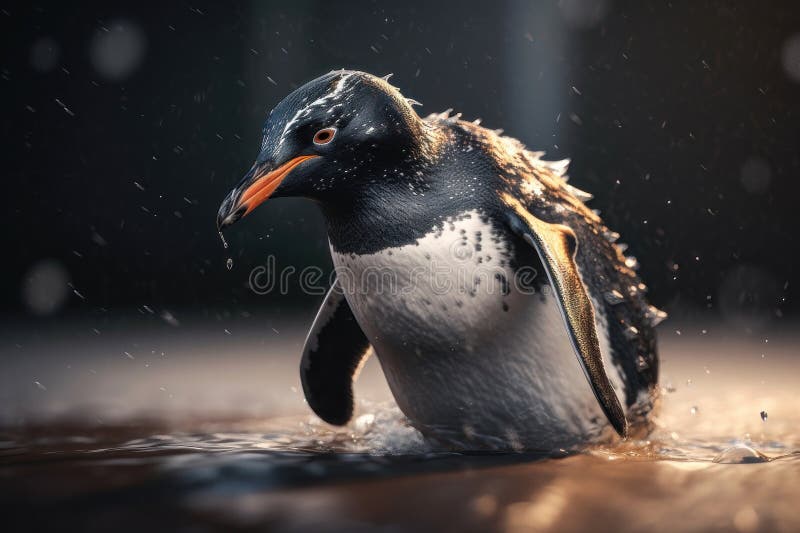 Penguin in Action. AI Generated Stock Photo - Image of saunders, nature ...