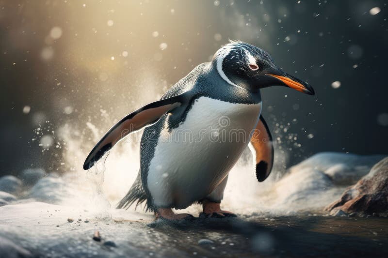 Penguin in Action. AI Generated Stock Illustration - Illustration of ...