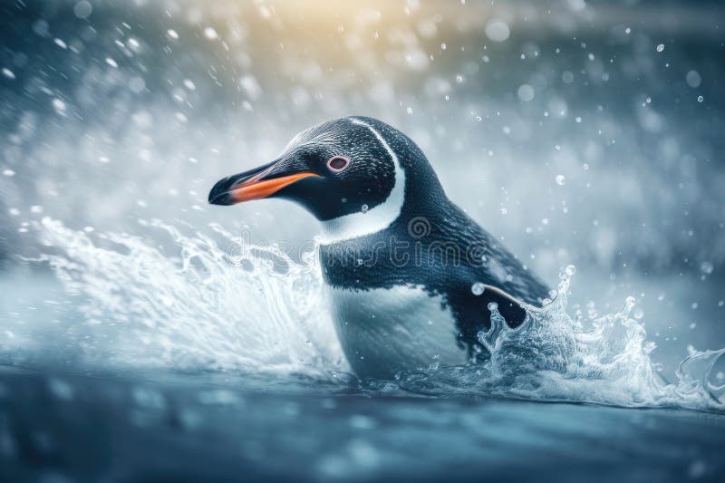 Penguin in Action. AI Generated Stock Illustration - Illustration of ...