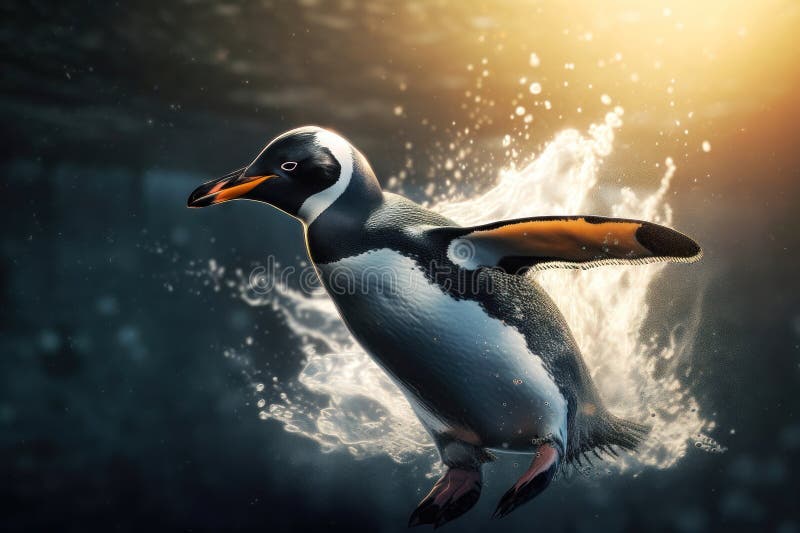Penguin in Action. AI Generated Stock Illustration - Illustration of ...