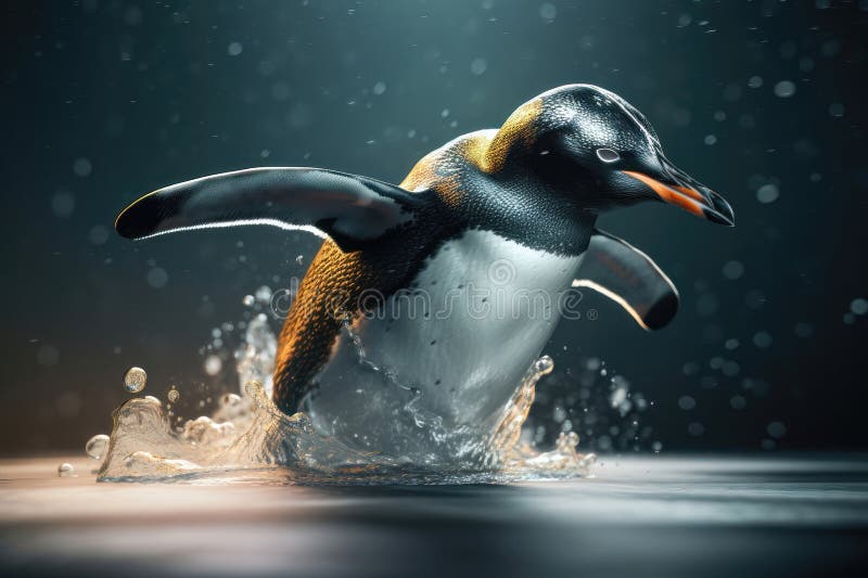 Penguin in Action. AI Generated Stock Illustration - Illustration of ...