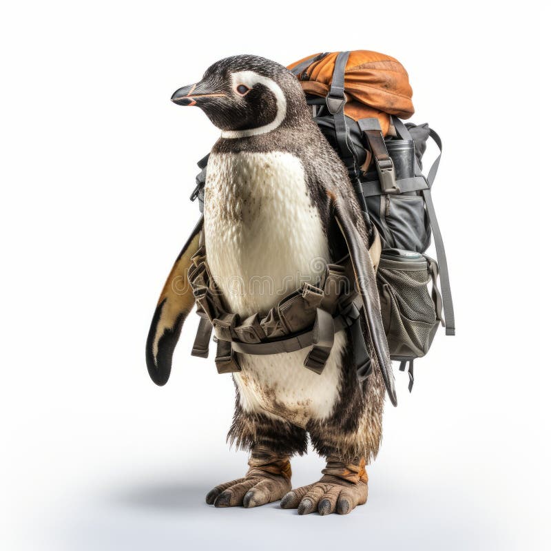 Adventurous Penguin with Backpack in Realistic Rendering Stock ...