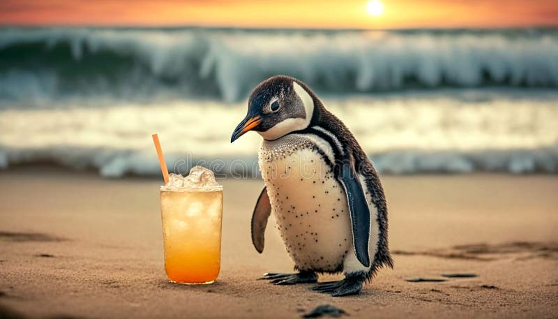 A Penguin on a Beach with a Cocktail Party. Generative AI Stock ...