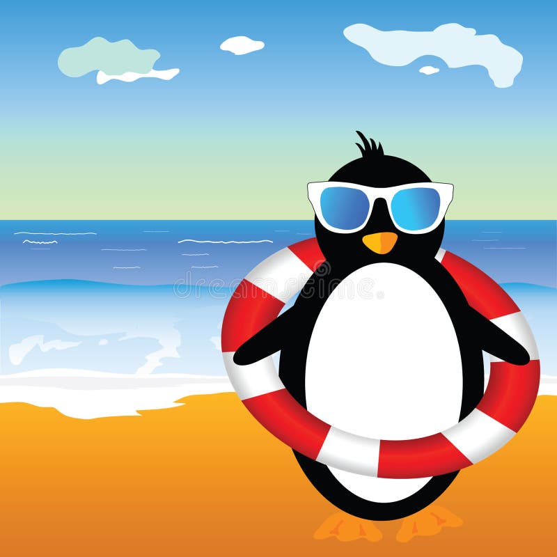 Penguin on Beach Illustration Stock Vector - Illustration of sign ...