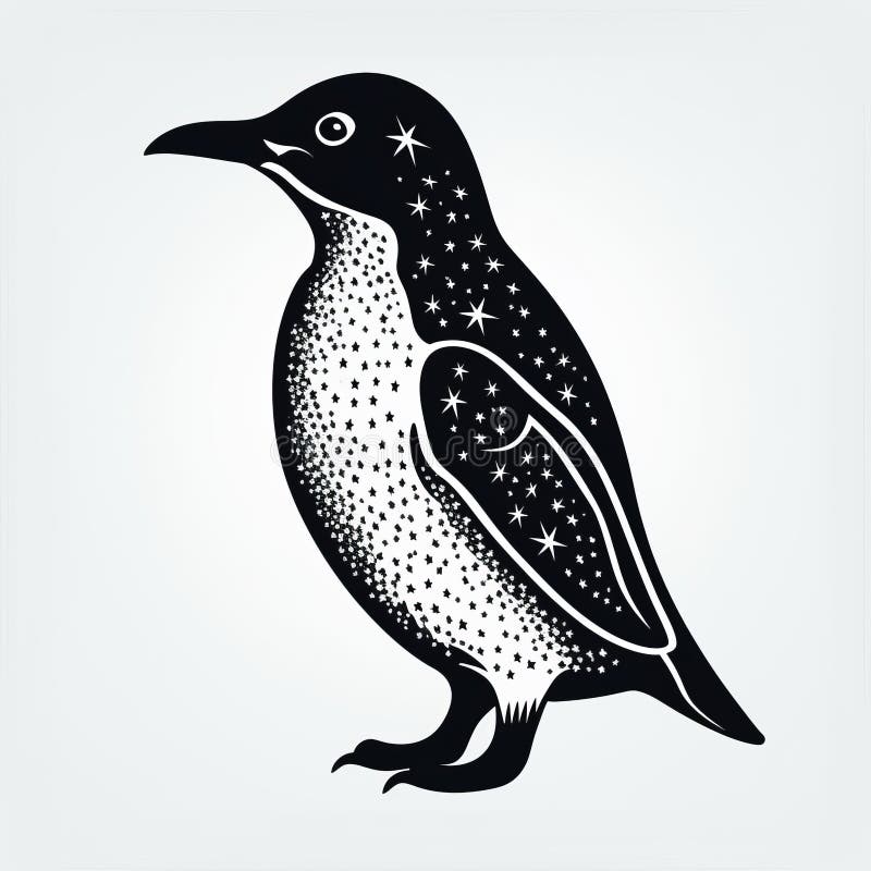 Penguin Bird Pattern Illustration with Realistic Chiaroscuro Woodcut ...