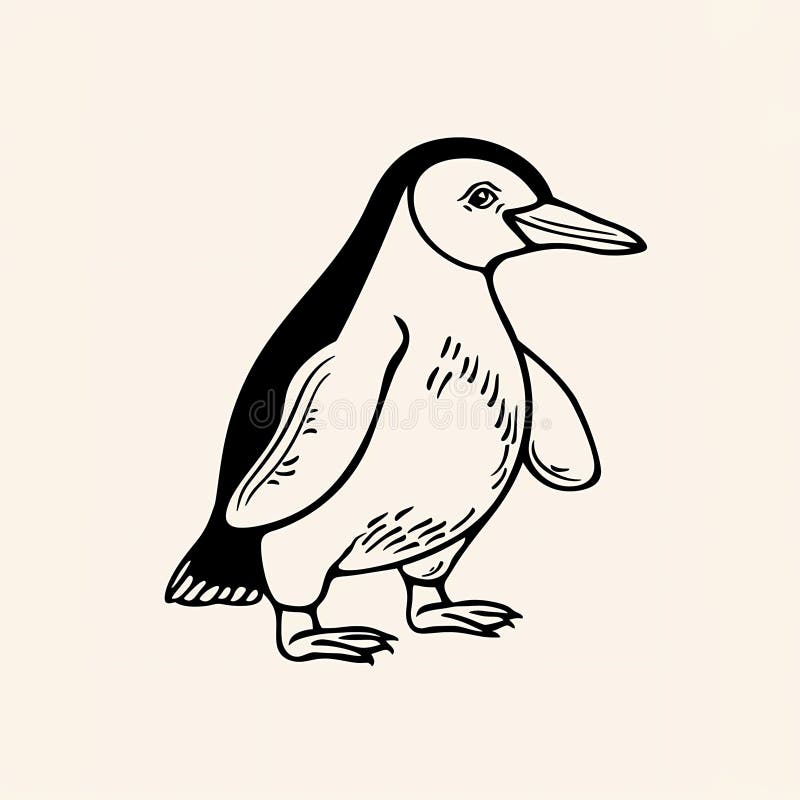 Penguin - a Black and White Drawing of a Penguin Stock Illustration ...