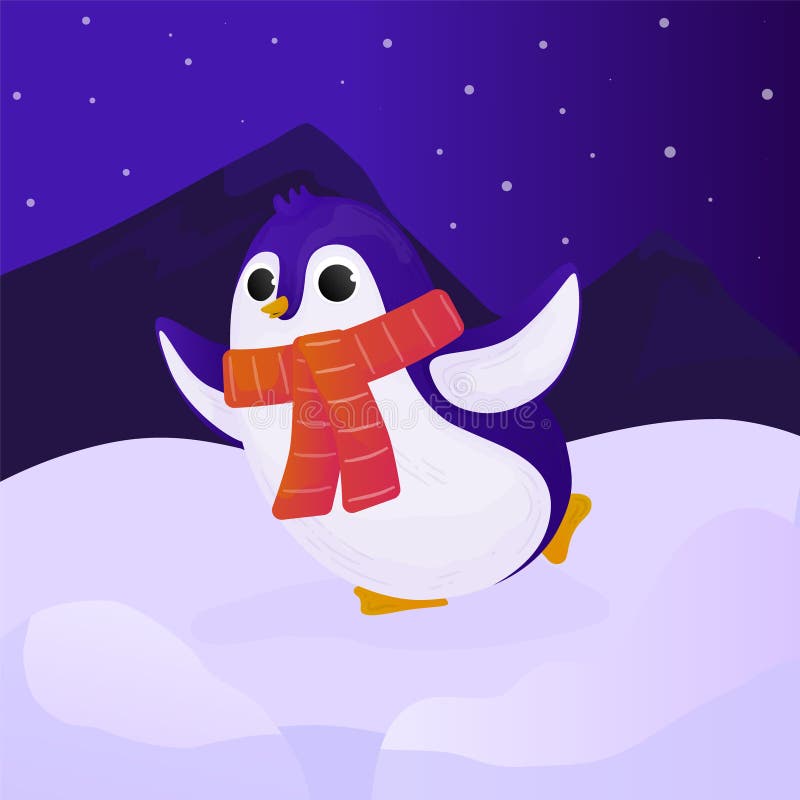 Penguin Cartoon Illustration. Penguin Vector in Snow Stock Illustration ...