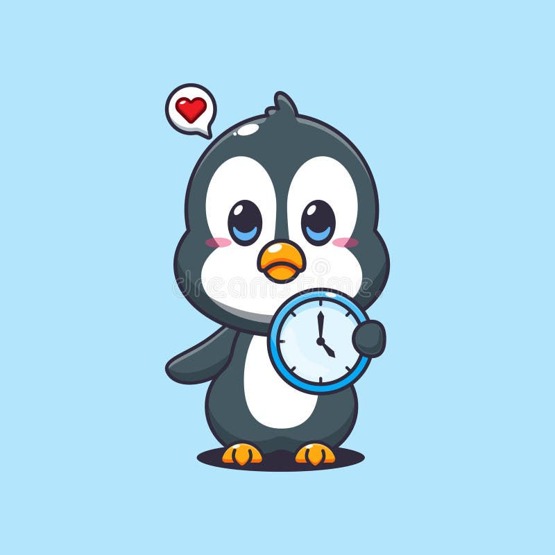 Penguin Cartoon Vector Illustration with Clock Stock Vector ...