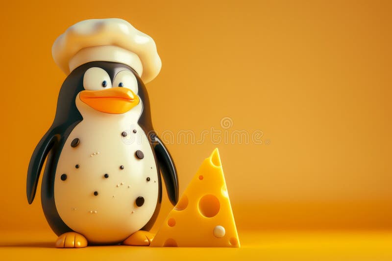 A Penguin Chef is Standing in Front of a Piece of Cheese with ...