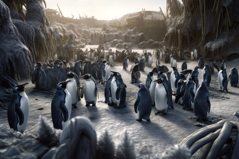 Penguin Colony. AI Generated Stock Illustration - Illustration of king ...
