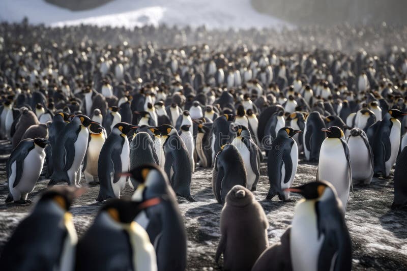 Penguin Colony. AI Generated Stock Illustration - Illustration of pole ...