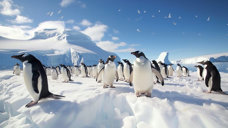 Penguin Colony on an Antarctic Ice Shelf Stock Illustration ...