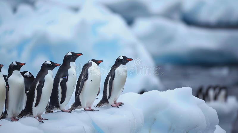 Penguin Colony on an Antarctic Ice Shelf Stock Illustration ...