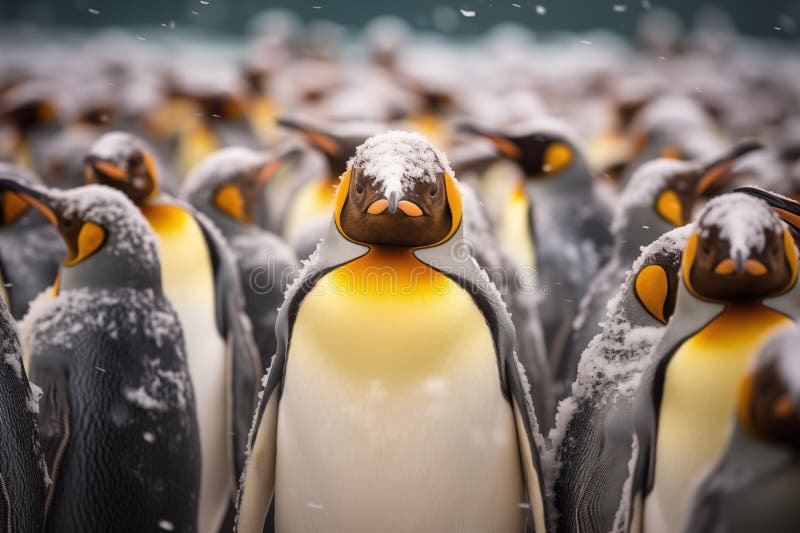 Penguin Colony in the Antarctic Snow on the Coast of the Sea Stock ...