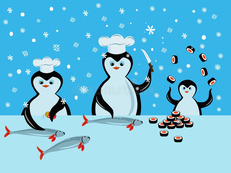 The Penguin Preparing Food, Kneads Dough. Cartoonish Cook Stock Vector ...