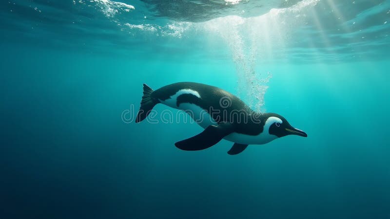 A Penguin Diving through the Clear Ocean Water, Stock Illustration ...