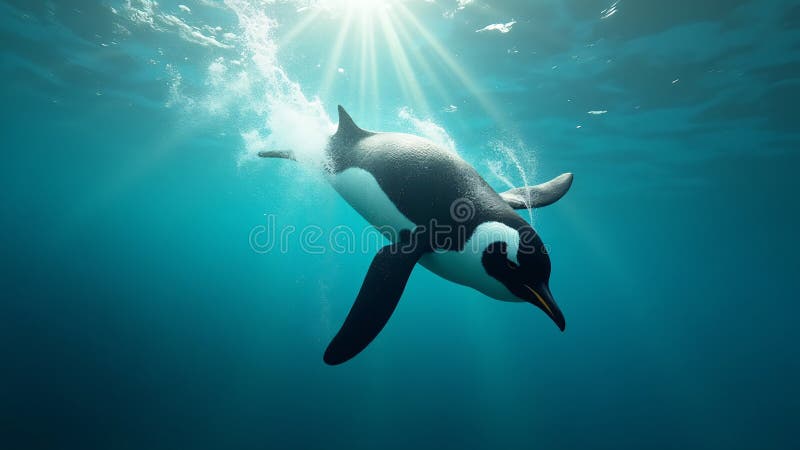 A Penguin Diving through the Clear Ocean Water, Stock Illustration ...