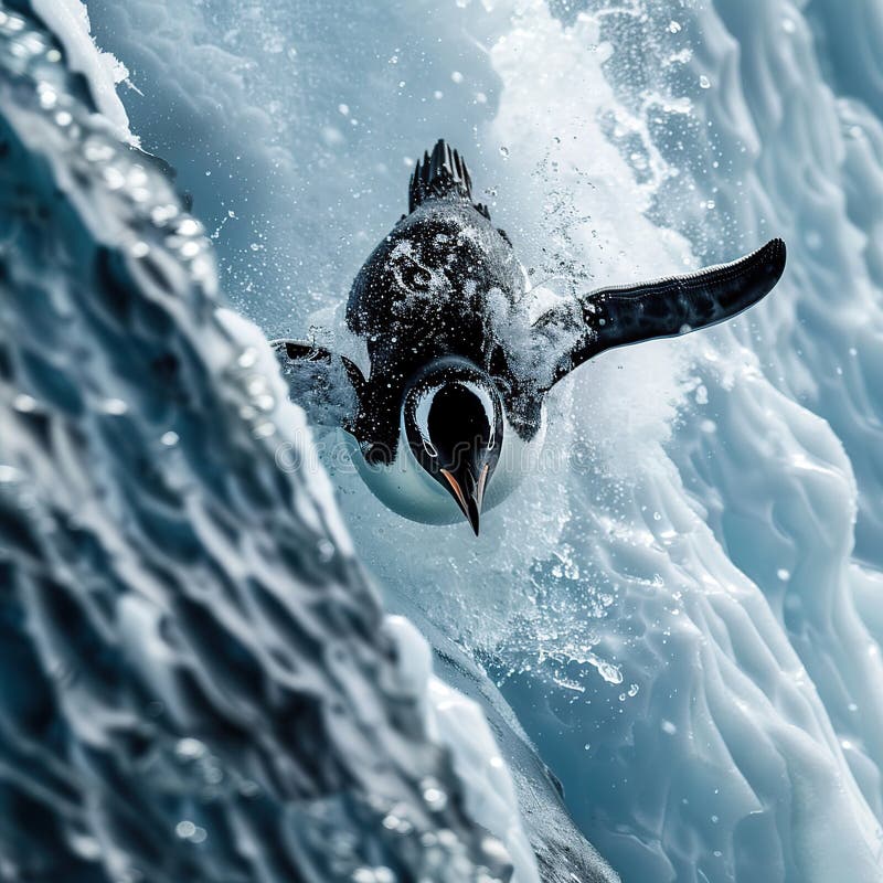 Penguin Diving into Ocean Waves Stock Illustration - Illustration of ...