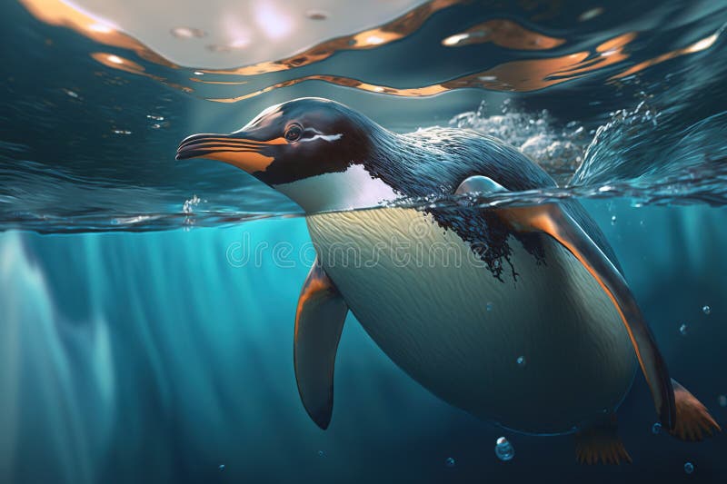 Penguin Diving Under Water, Underwater Photography Stock Illustration ...