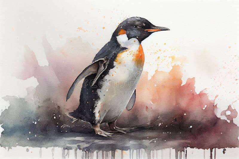 Penguin Drawing Full Body Paint Bright Spots Watercolor Generative AI ...