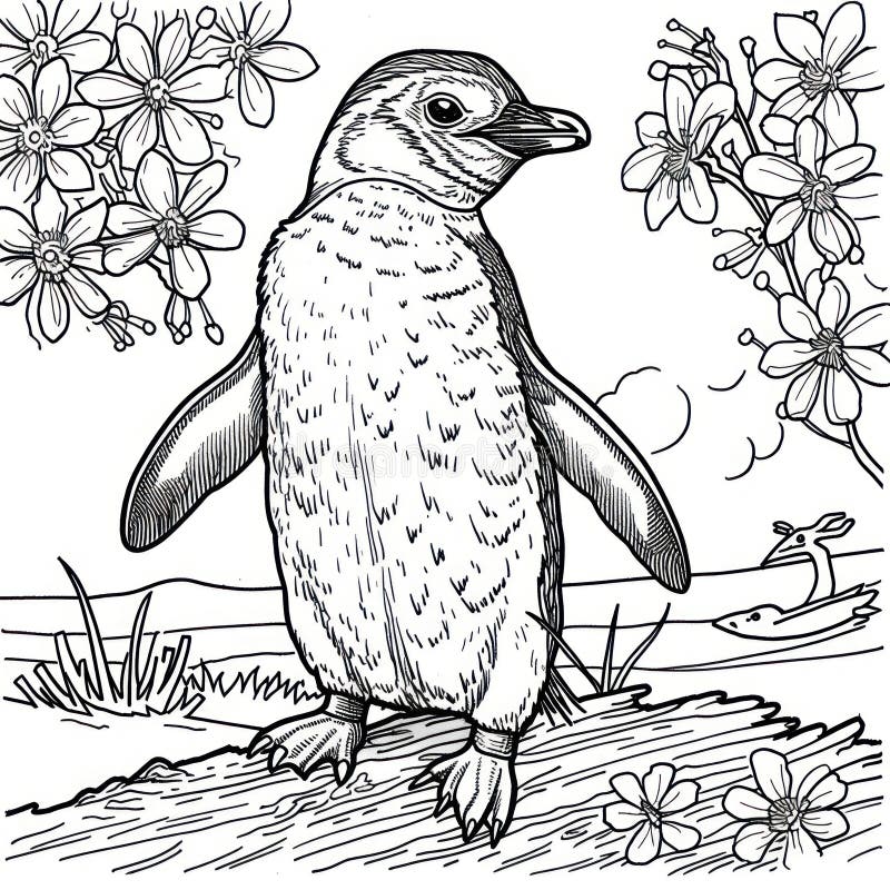 Penguin Drawing Coloring Book Page Stock Illustration - Illustration of ...