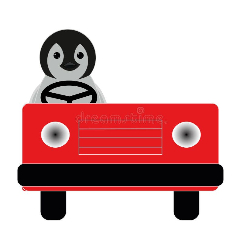 Penguin Driving a Red Vechicle Stock Illustration - Illustration of ...