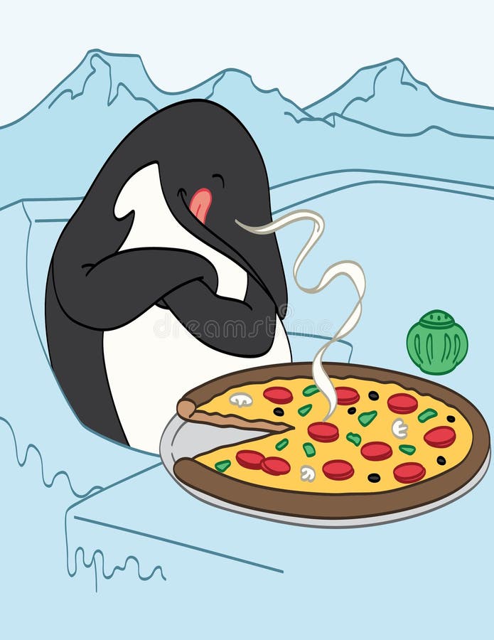 Penguin Eating Pizza stock vector. Illustration of black - 26091002