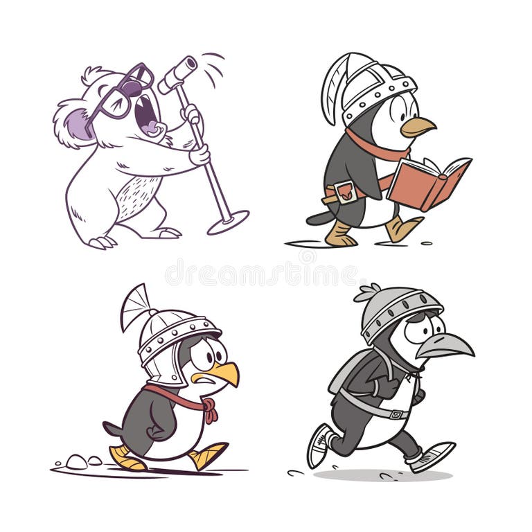 Penguin Evolution Comic Strip Cartoon Character Design Stock Vector ...