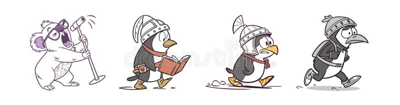 Penguin Evolution Comic Strip Cartoon Character Design Stock Vector ...