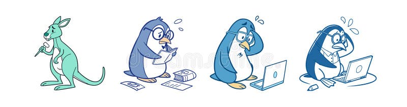 Penguin Evolution: Learning, Thinking, Working, Stressed Stock Vector ...