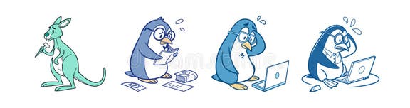 Penguin Evolution: Learning, Thinking, Working, Stressed Stock Vector ...