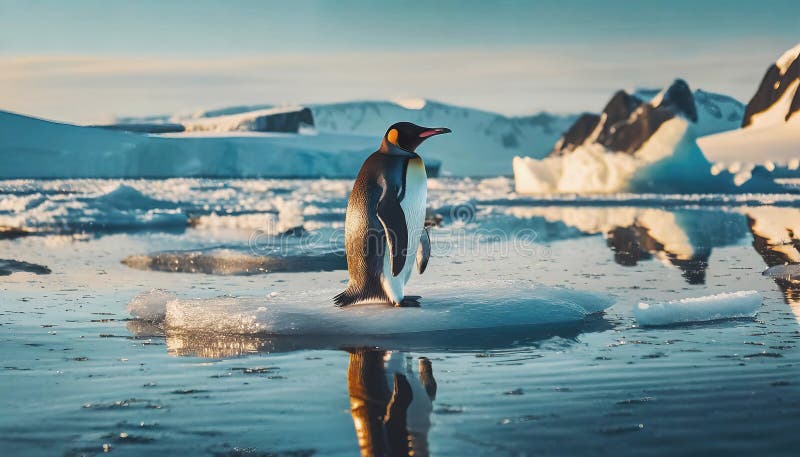 Penguin Floating on Melting Ice Stock Illustration - Illustration of ...