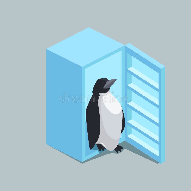 Penguin from Fridge Isometric Vector Illustration Stock Vector ...