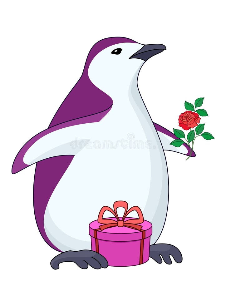 Penguin with gift and rose stock vector. Illustration of love - 16433623