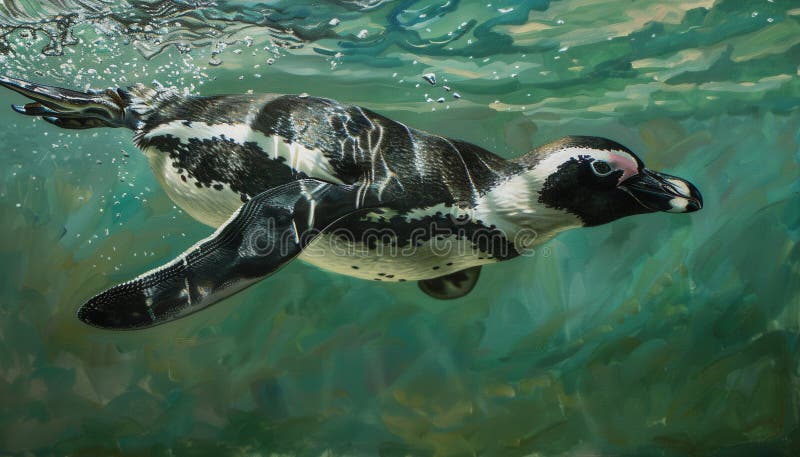 Penguin Swimming Gracefully Underwater in a Clear Ocean Environment ...