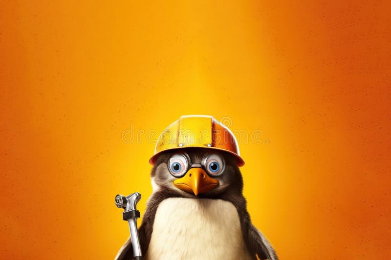 Penguin in Hard Hat, Labor Day Concept. Stock Illustration ...