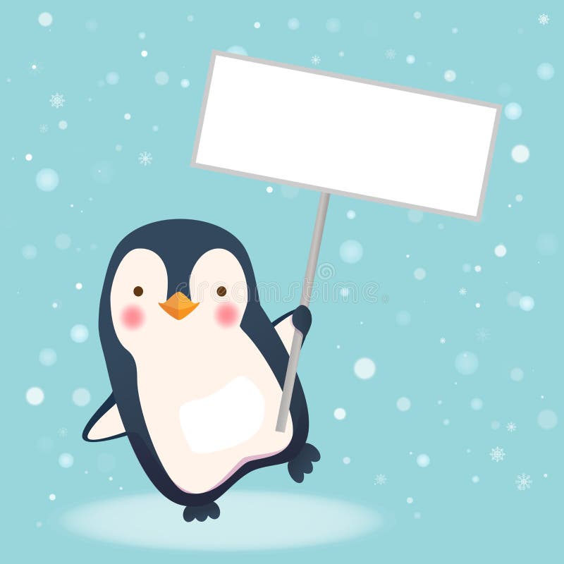 Penguin holding sign stock vector. Illustration of cold - 112167796