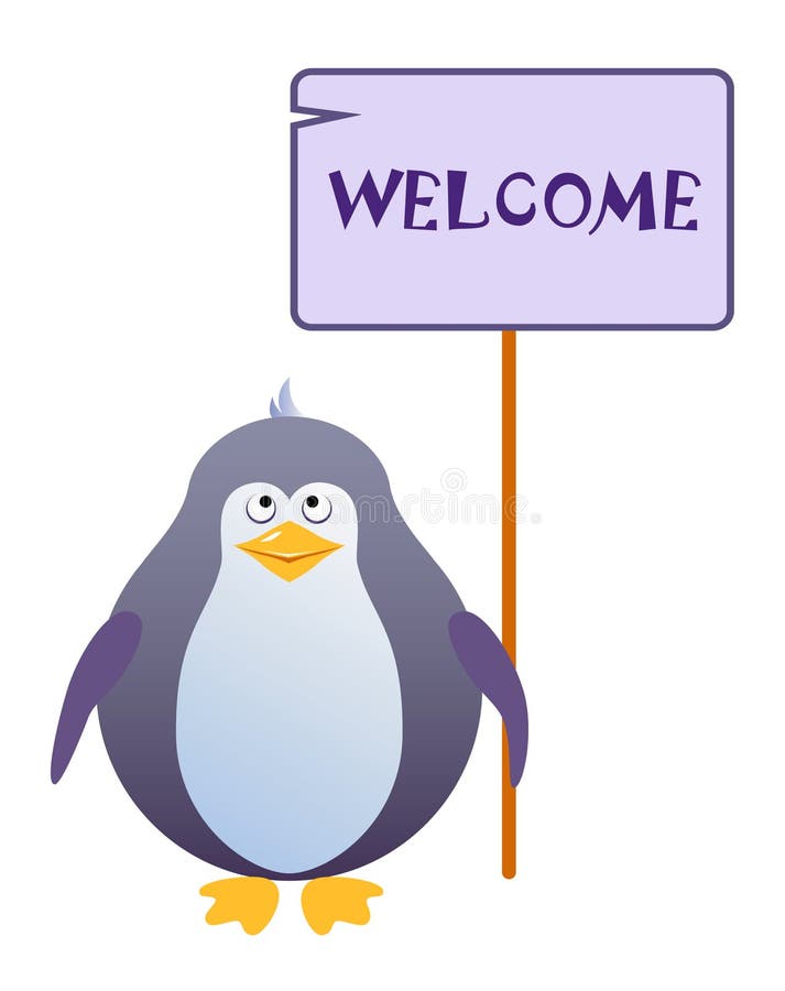 Penguin Holds a Sign with an Inscription Thank You Stock Vector ...