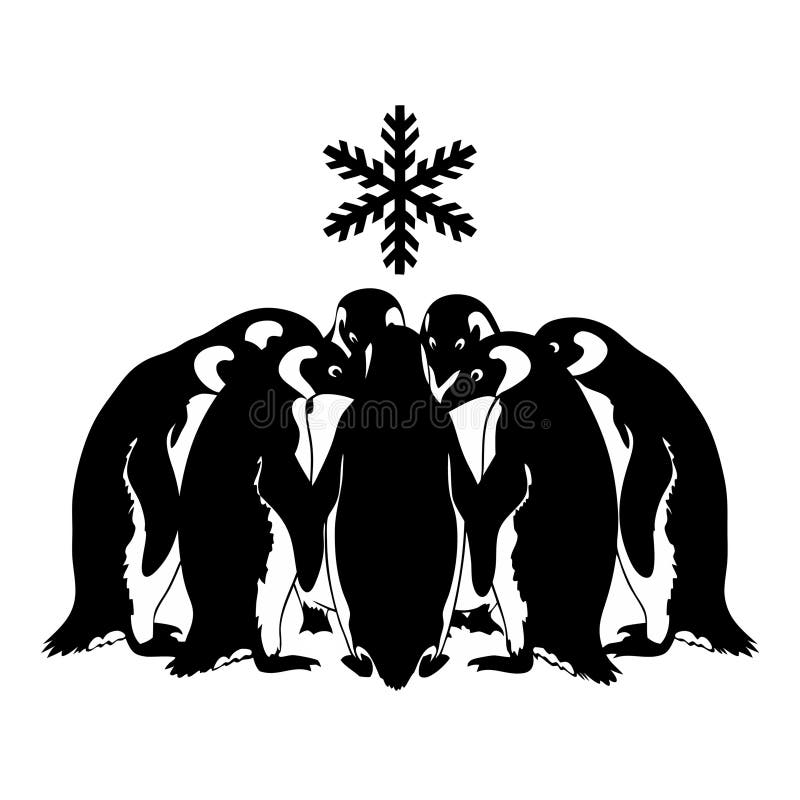 Penguin Huddle Vector with Snowflake Symbolizing Winter Bonding and ...