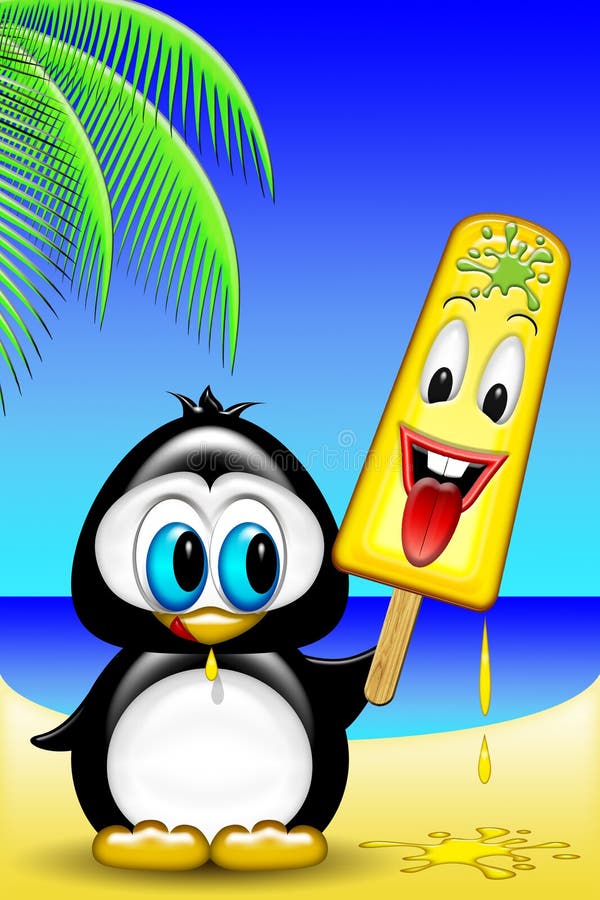 Penguin with Ice Cream stock illustration. Illustration of dessert ...
