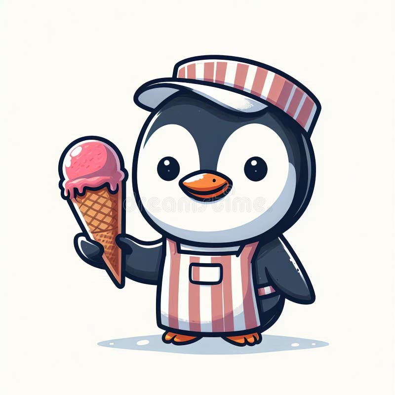 Penguin Ice Cream Shop Worker with Cone Stock Illustration ...