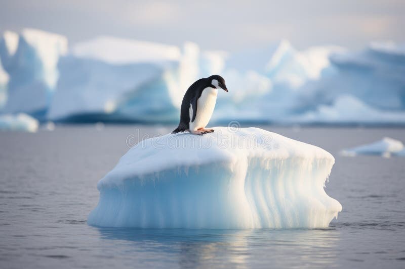 Penguin on Ice Floe Antarctic, Penguin Float on the Ice Floe in the ...