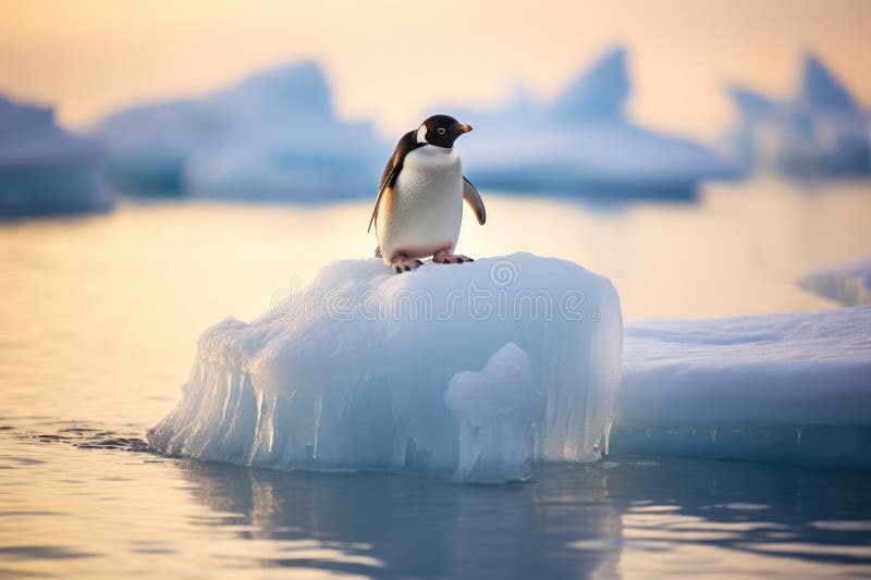 Penguin on Ice Floe Antarctic, Penguin Float on the Ice Floe in the ...