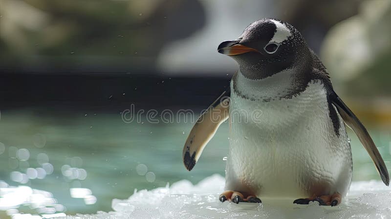 Penguin on an Ice Floe in the Water Stock Photo - Image of group, blue ...