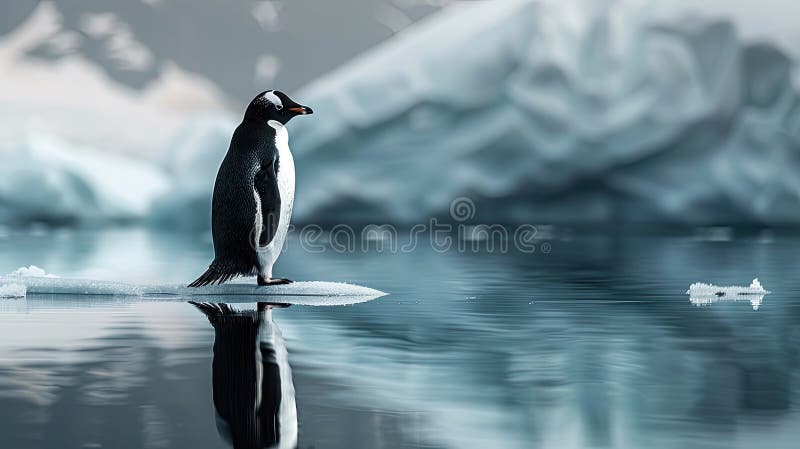 Penguin on an Ice Floe in the Water Stock Photo - Image of cold, arctic ...