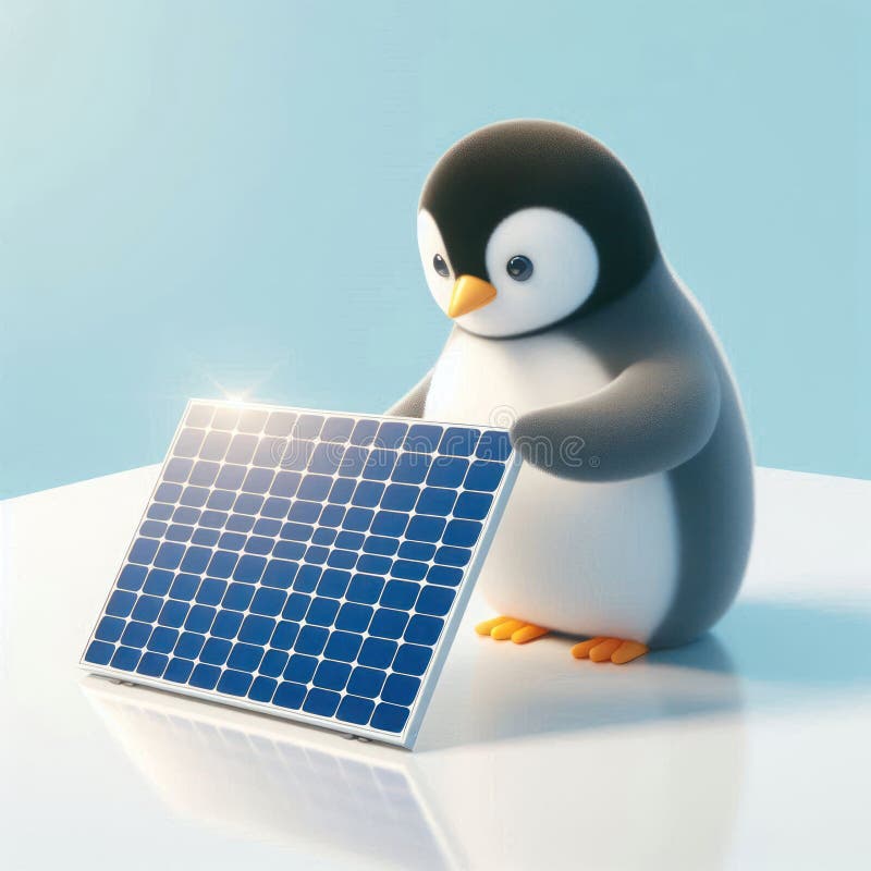 A Penguin Installs a Solar Panel. Stock Photo - Image of power, energy ...