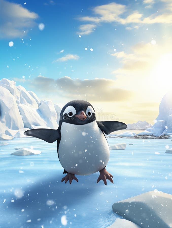 A Penguin Joyfully Sliding on the Ice Stock Image - Image of motion ...