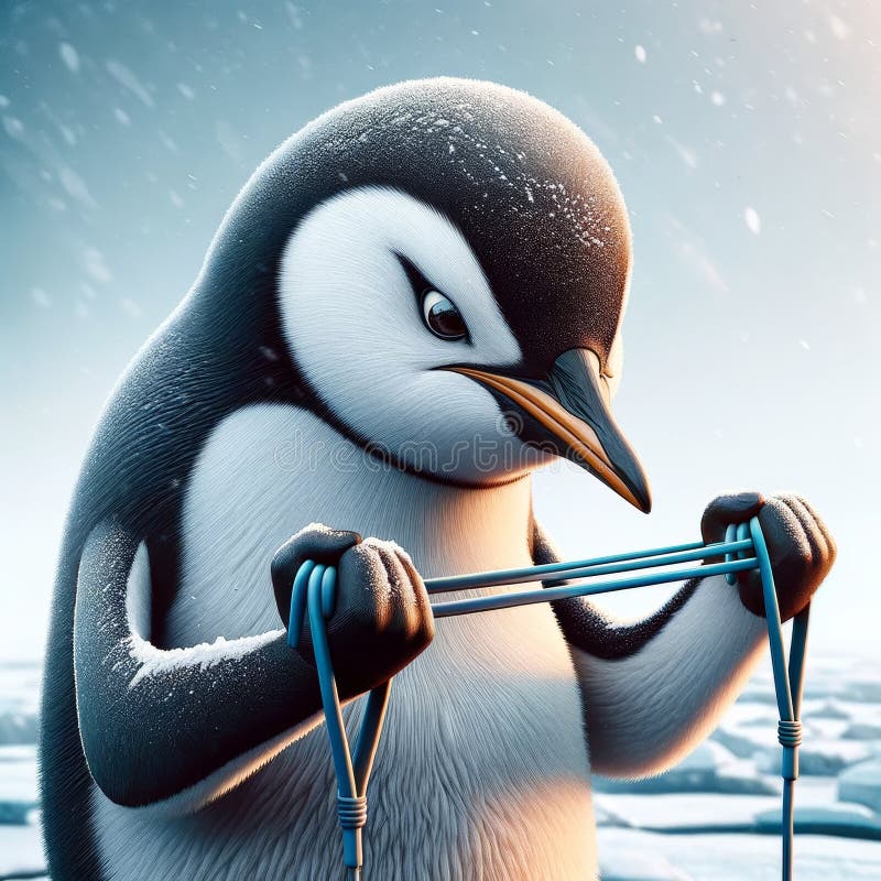 Penguin with jump rope stock illustration. Illustration of artwork ...
