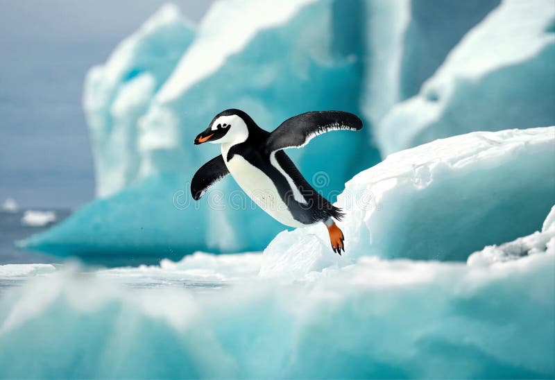 Penguin Jumping from an Iceberg Stock Illustration - Illustration of ...